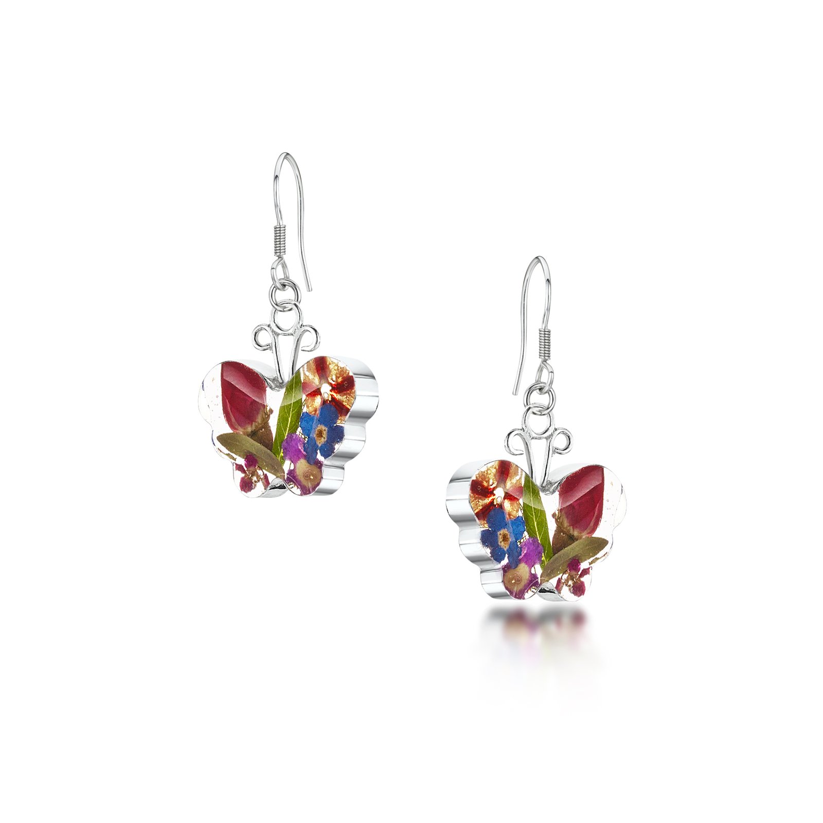 Shrieking Violet Real Flower Mixed Flower Butterfly Drop Earrings - Koko